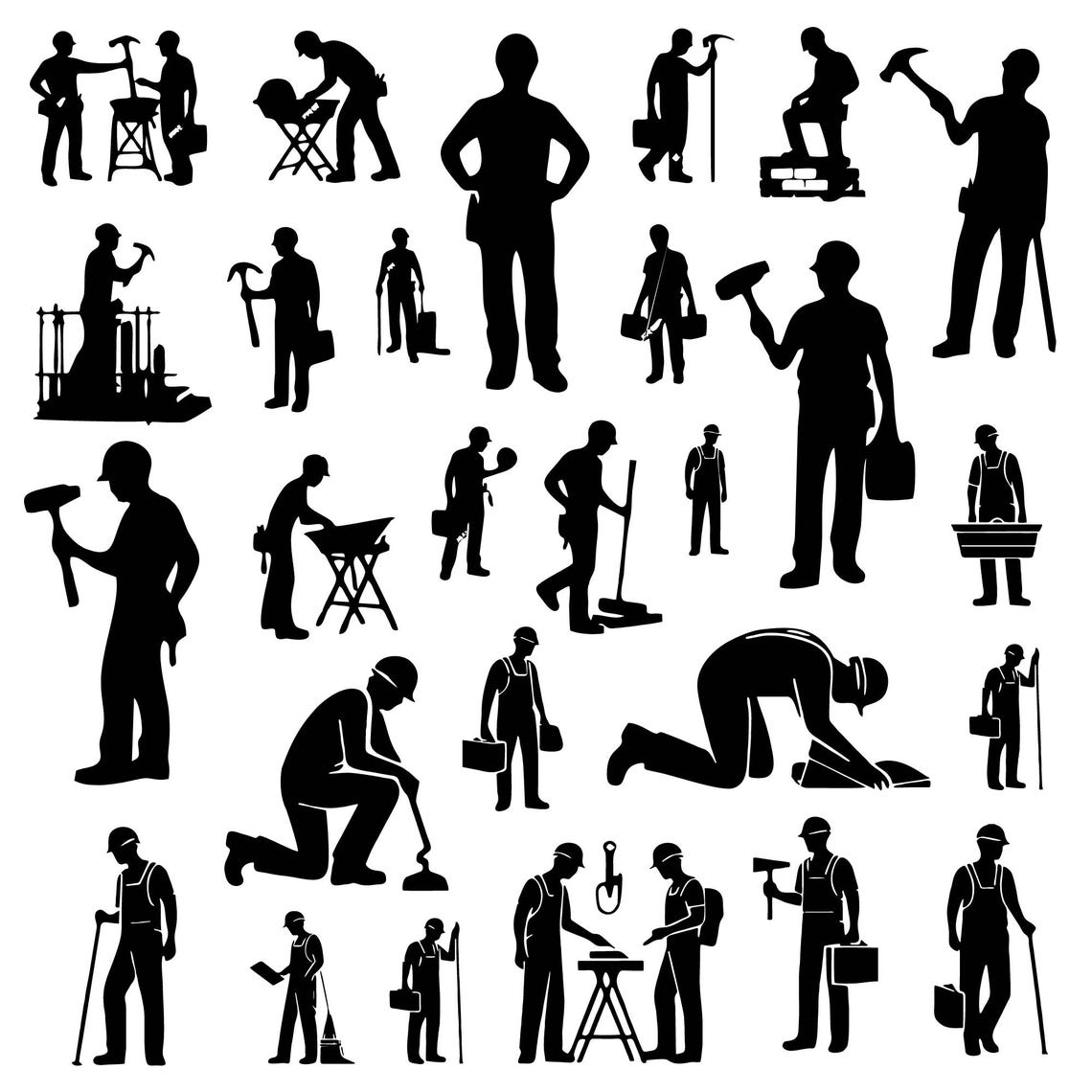 Worker Svg Bundle, Construction Worker Clipart for Cricut, Social ...