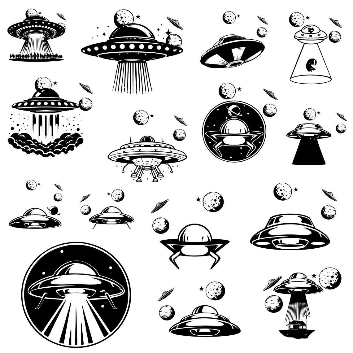 Ufo Svg Bundle, Aliens UFO Clipart, UFO Vector, Alien Decal, Space Ufo ...