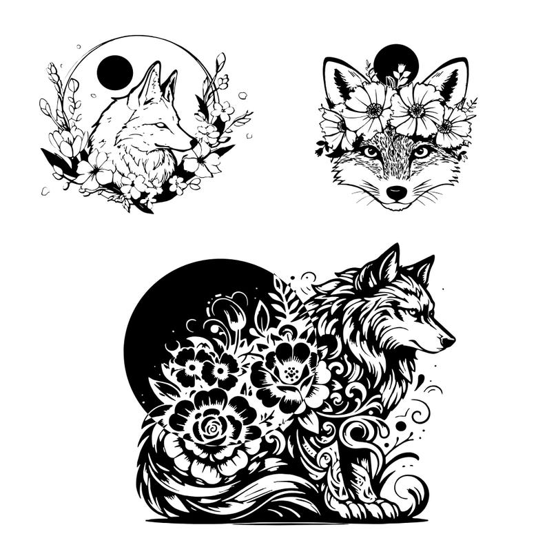 Fox Svg Bundle, Floral Fox Clipart, Animal Vector, Cute Fox Decal ...