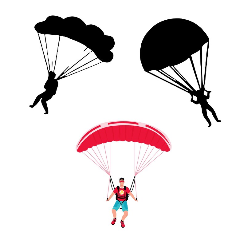 Parachute Svg Bundle, Skydivers Clipart, Jumping Vector, Parachute ...