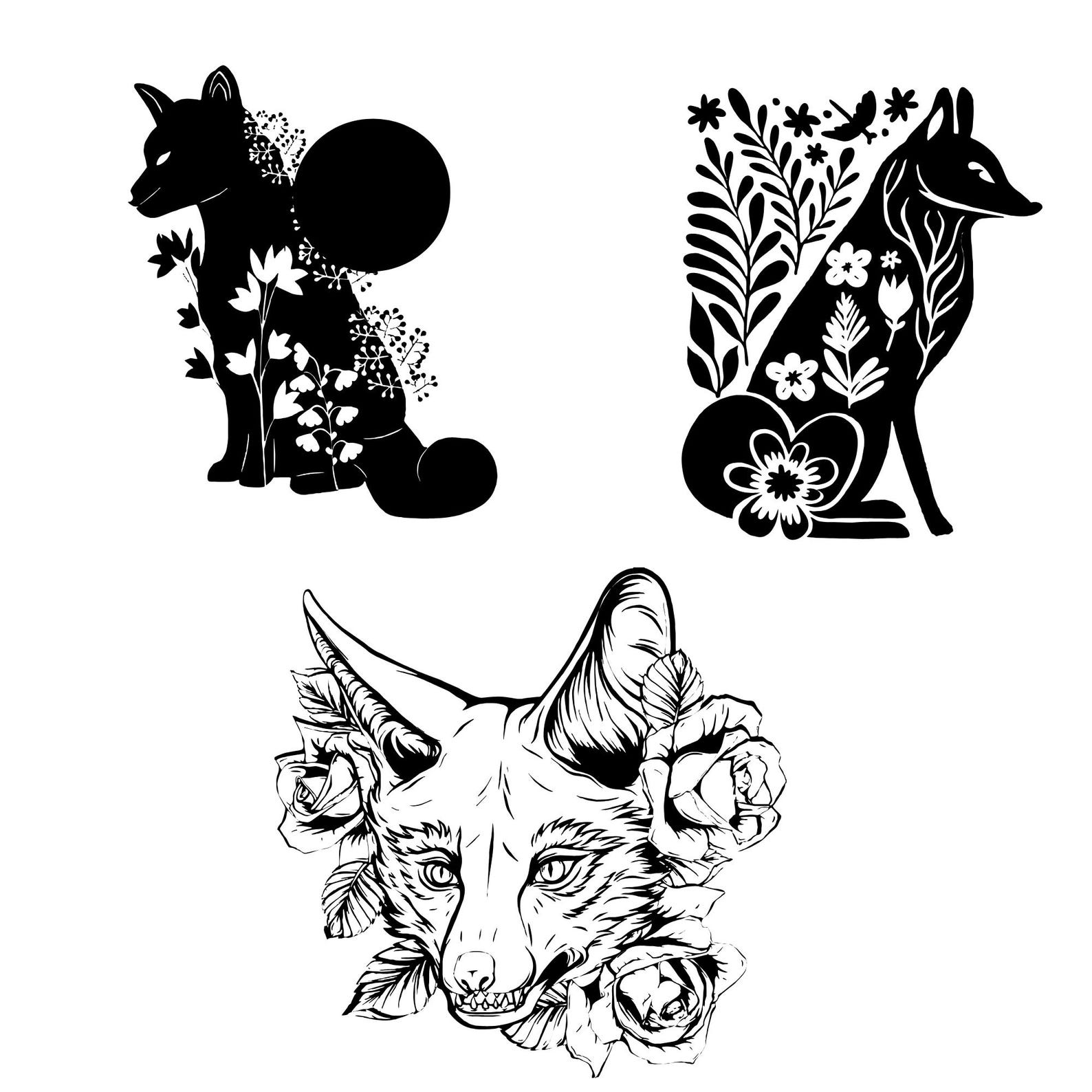 Fox Svg Bundle, Floral Fox Clipart, Animal Vector, Cute Fox Decal ...