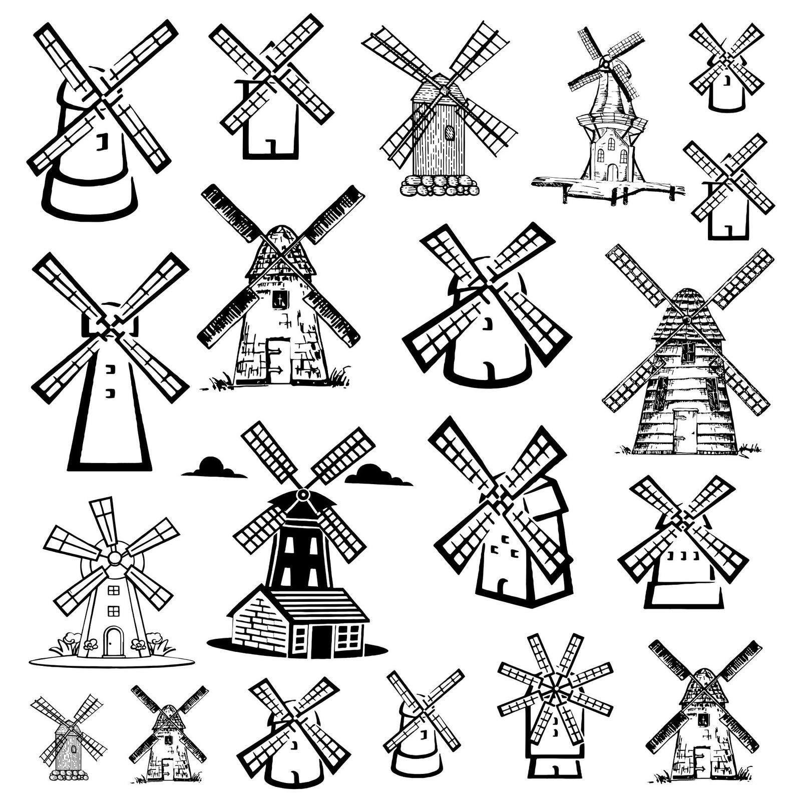 Windmill Svg Bundle, Windmill Clipart, Dutch Windmil Vector, Old ...