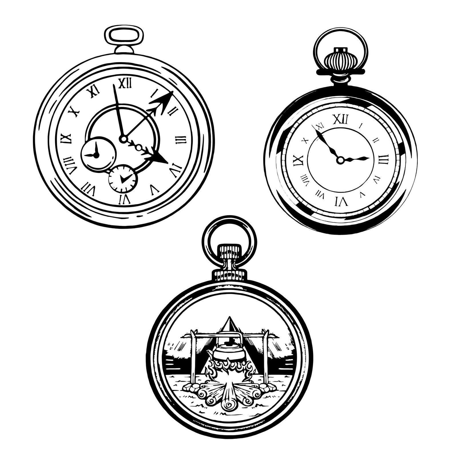 Pocket Watch Svg Bundle, Vintage Pocket Watch Clipart, Pocket Watch ...