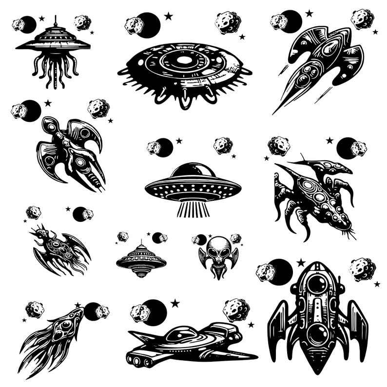 Ufo Svg Bundle, Aliens UFO Clipart, UFO Vector, Alien Decal, Space Ufo ...