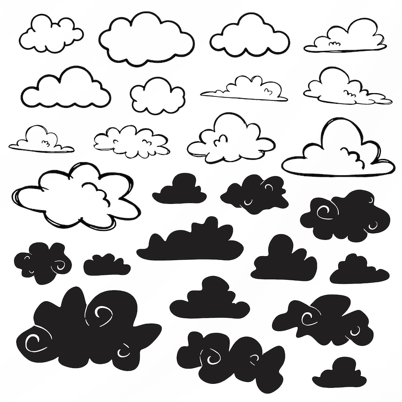 Clouds Svg Bundle Clipart Cricut Clouds Silhouette Fluffy Clouds Vector ...