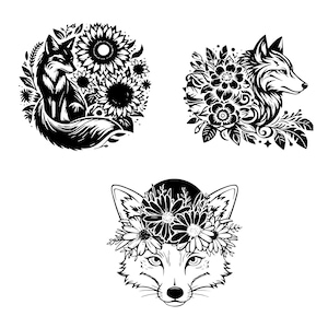 Fox Svg Bundle, Floral Fox Clipart, Animal Vector, Cute Fox Decal ...