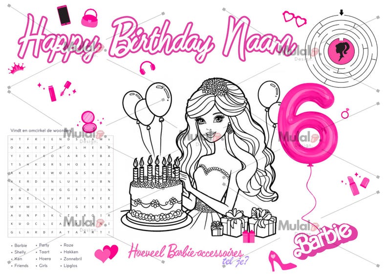 Personalized Barbie Coloring Page With Games Word Search, Maze ...