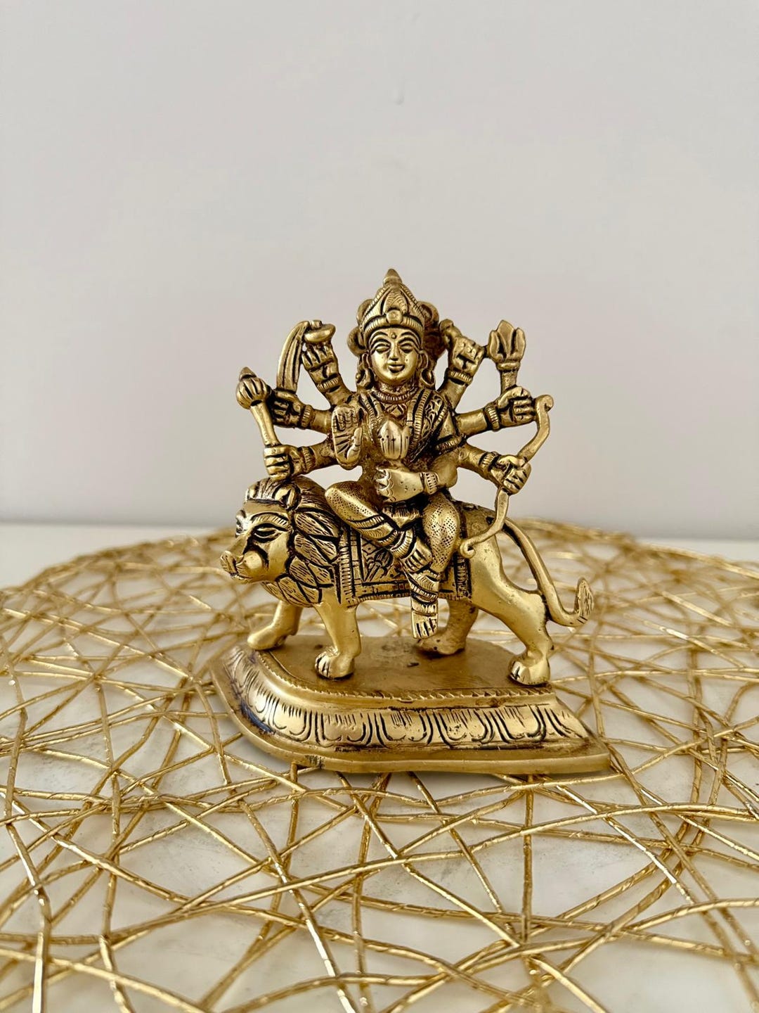 5" Brass Durgai Amman Idol on Lion – South Indian Hindu Goddess Durga ...