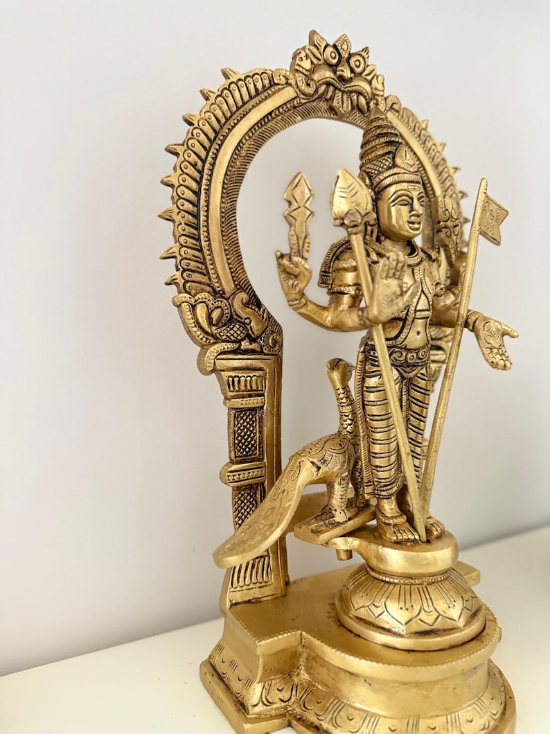 13" Brass Lord Murugan Idol – Subramanya Swamy Statue for Pooja Room ...