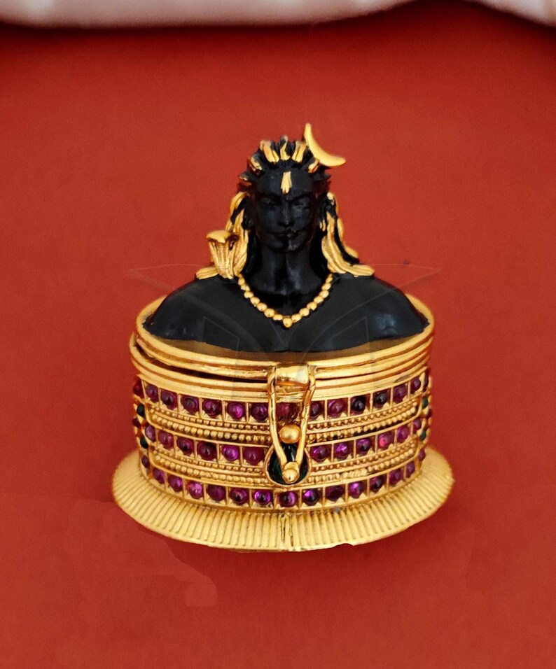 Handcrafted Lord Shiva Sindoor Box – Black Enamel Brass Kumkum Holder ...