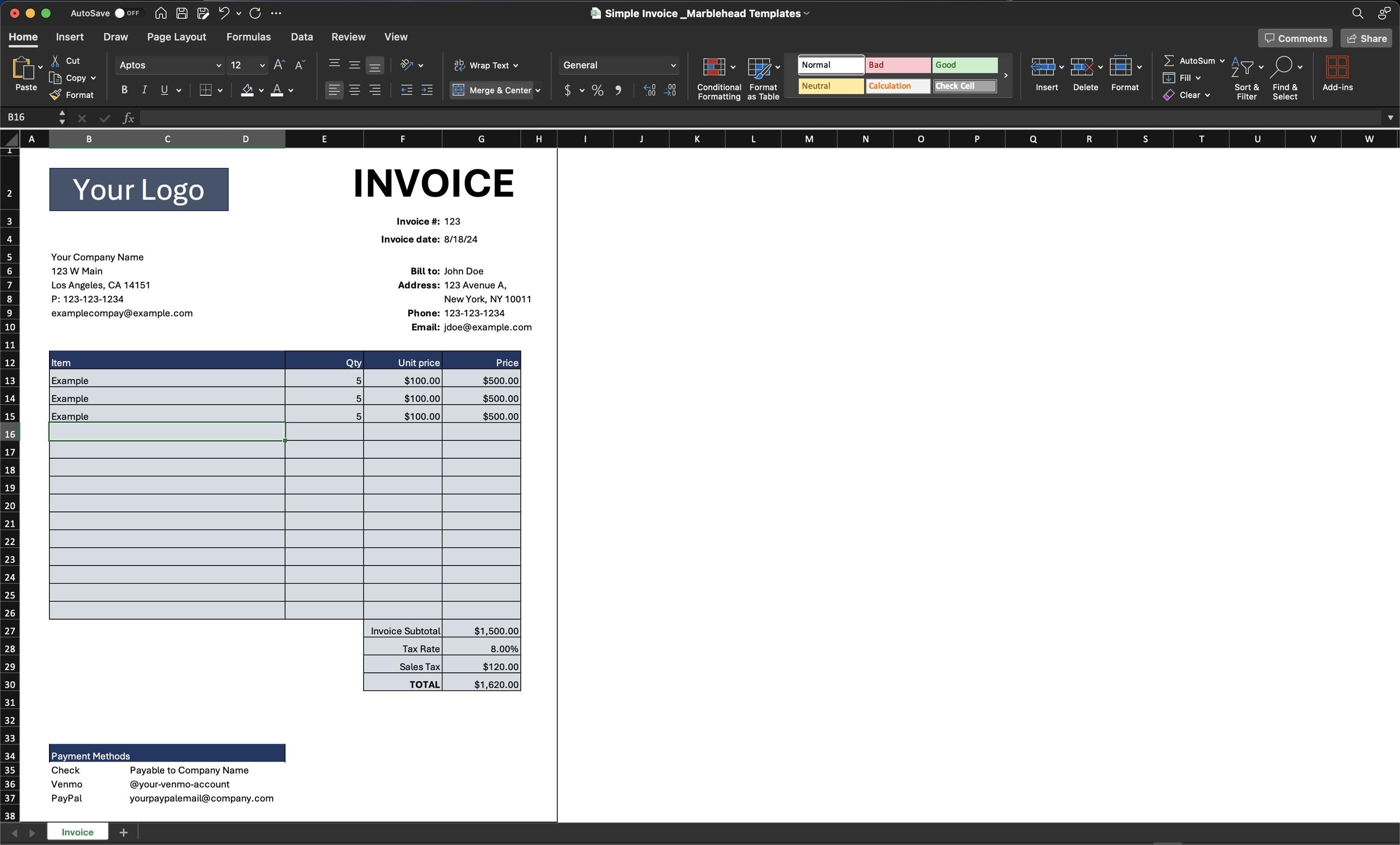 Simple Invoice Template - Etsy