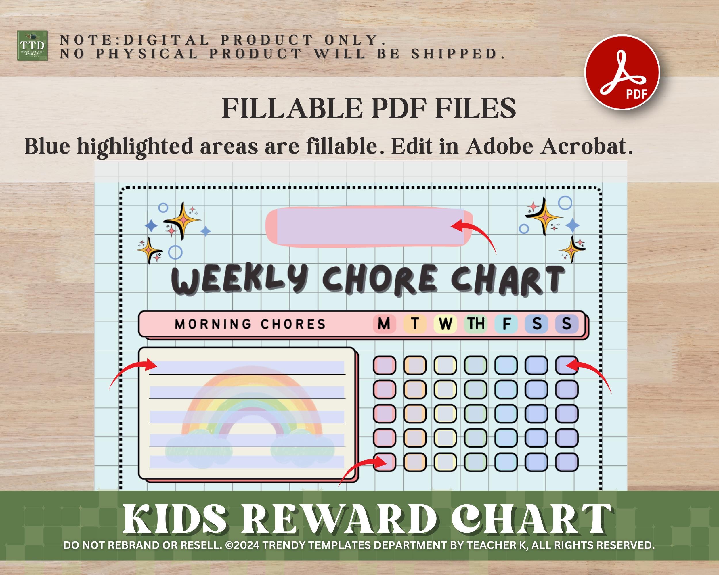 Editable Chore Chart Printable for Kids Weekly Cleaning Checklist and ...