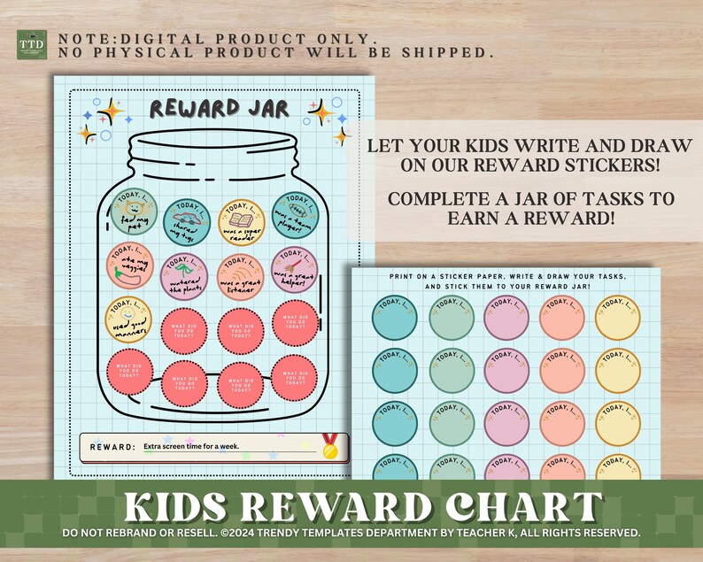 Editable Kids Reward Chart & Jar, Cleaning Checklist, Initiative, Responsibility, and Behavior ...