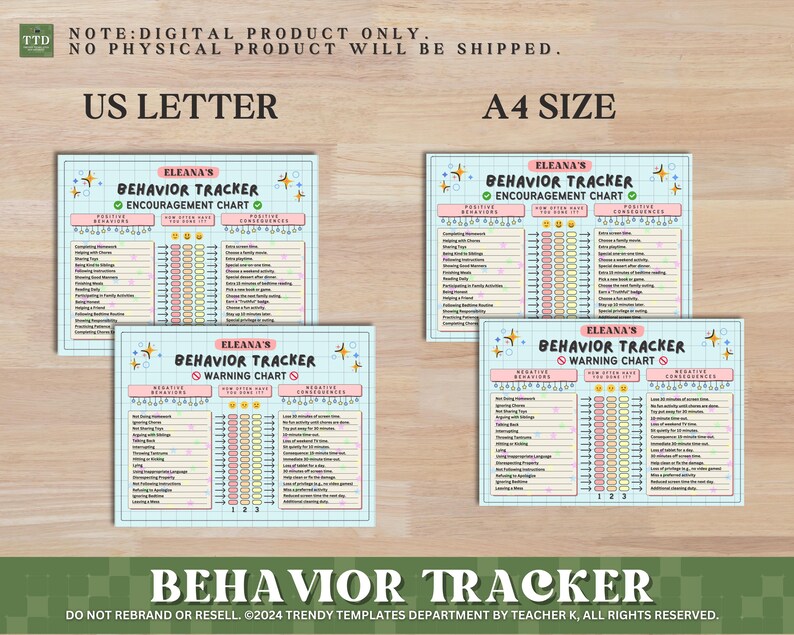 Editable Behavior Tracker for Kids Good Behavior and Warning Chart ...