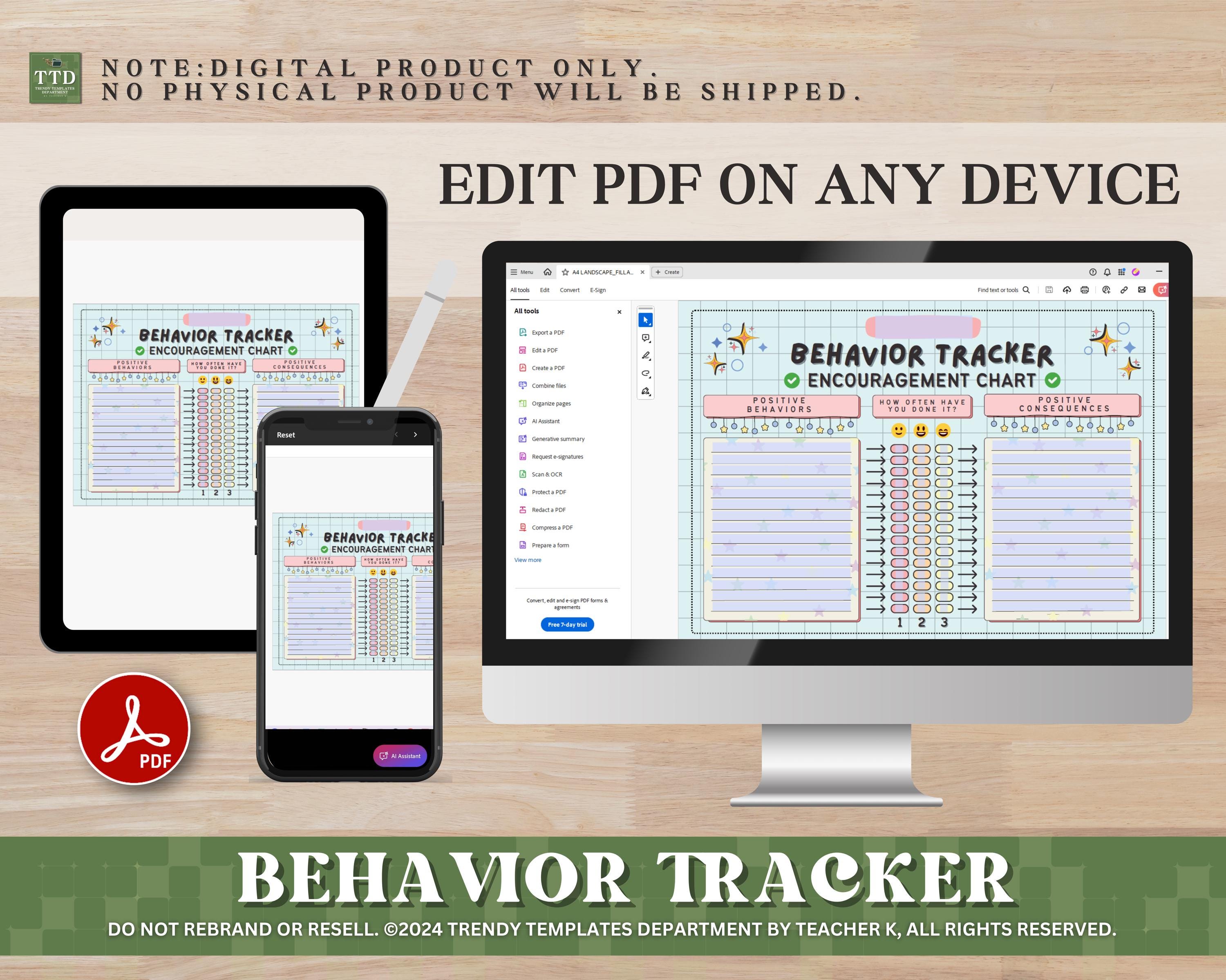 Editable Behavior Tracker for Kids Good Behavior and Warning Chart ...