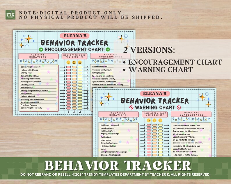 Editable Behavior Tracker for Kids Good Behavior and Warning Chart ...