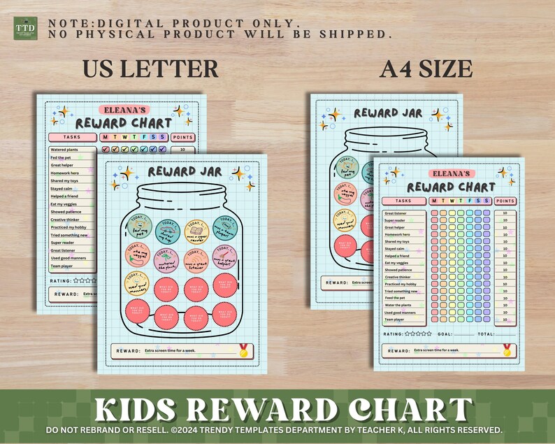 Editable Kids Reward Chart & Jar, Cleaning Checklist, Initiative ...
