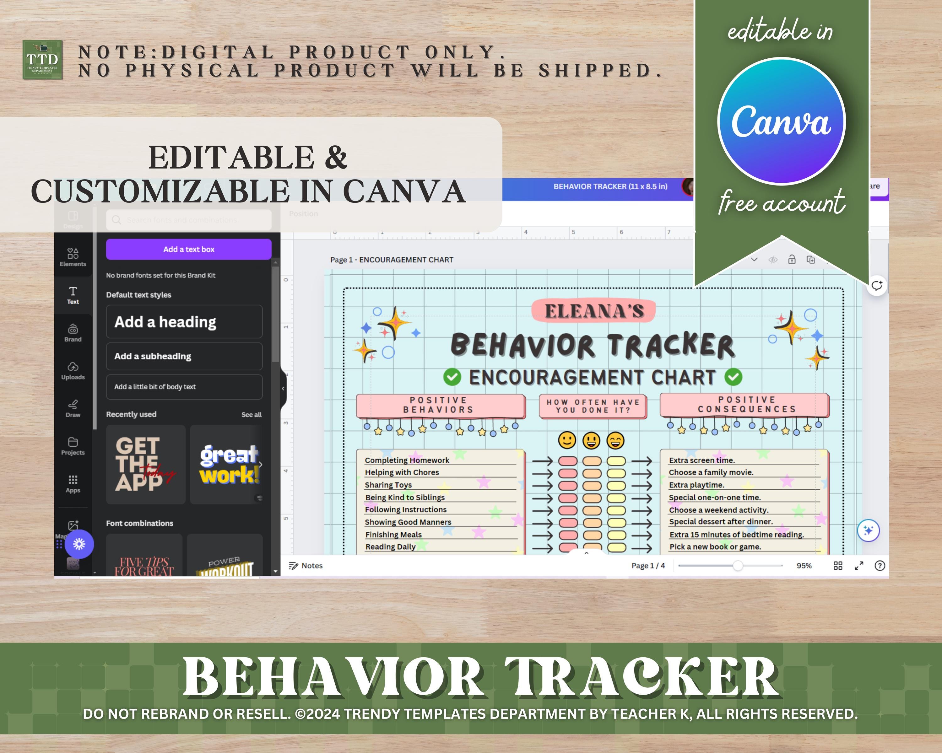 Editable Behavior Tracker for Kids Good Behavior and Warning Chart ...