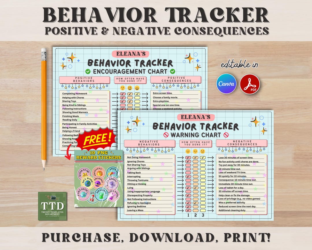 Editable Behavior Tracker for Kids Good Behavior and Warning Chart ...