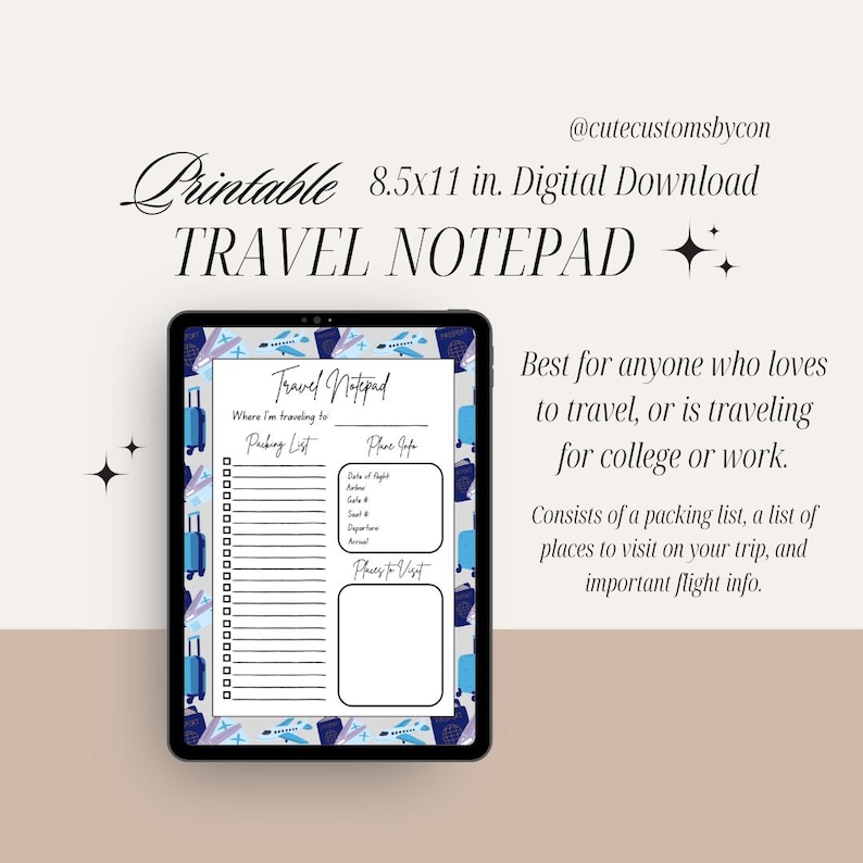 Digital Travel Notepad Printable - Etsy