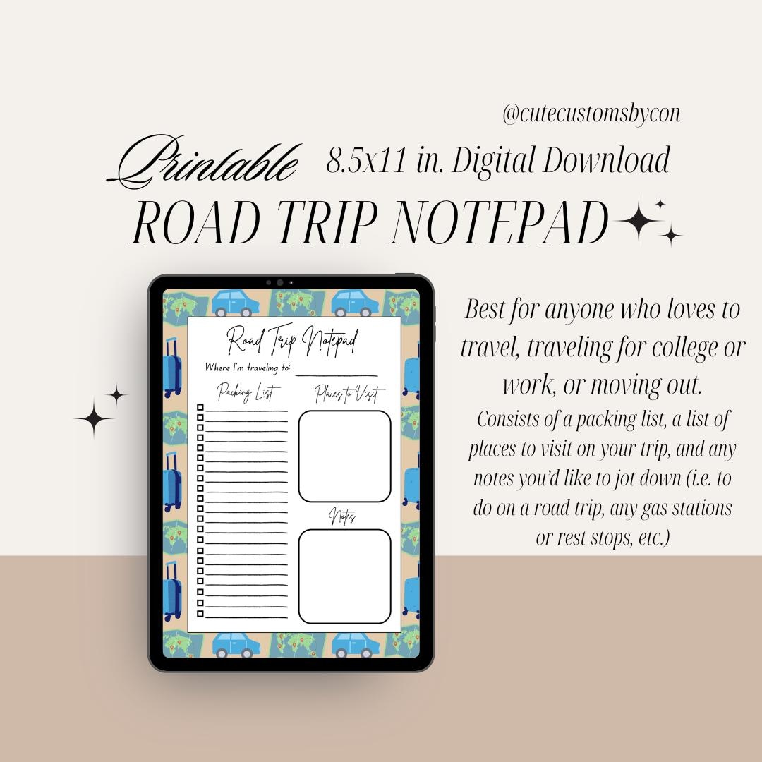 Digital Road Trip Notepad Printable - Etsy