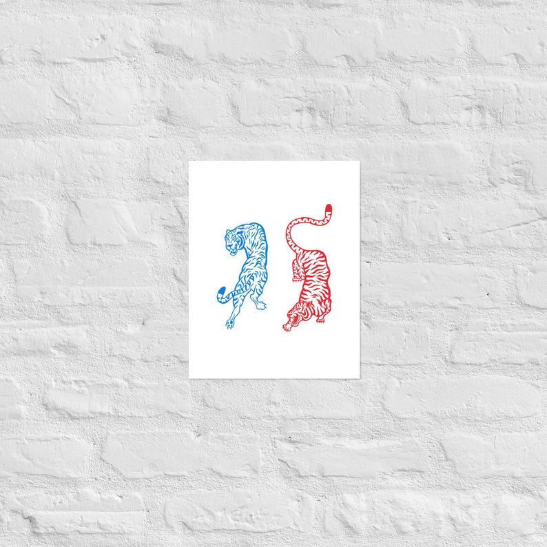 Red and Blue Tiger Line Art Print - Etsy Australia