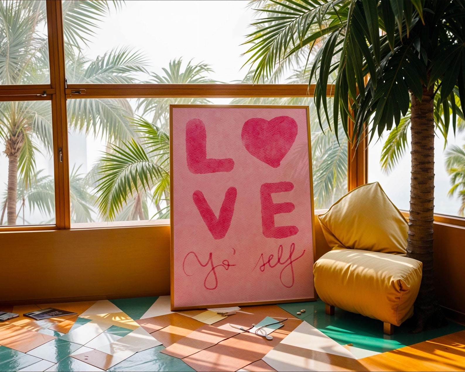 Pink Positive Affirmation Wall Art, Motivational Self Love Sayings ...