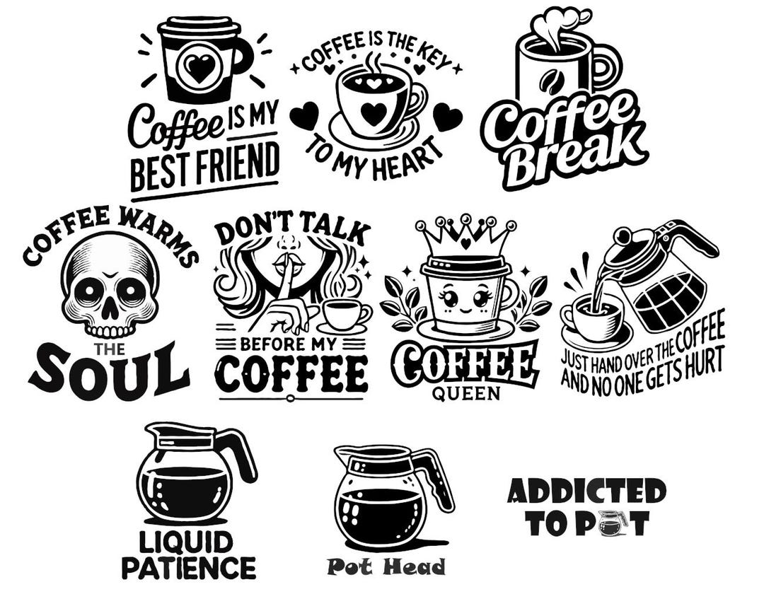Coffee SVG Bundle Funny Coffee Designs Coffee Mug SVG Funny SVG File ...
