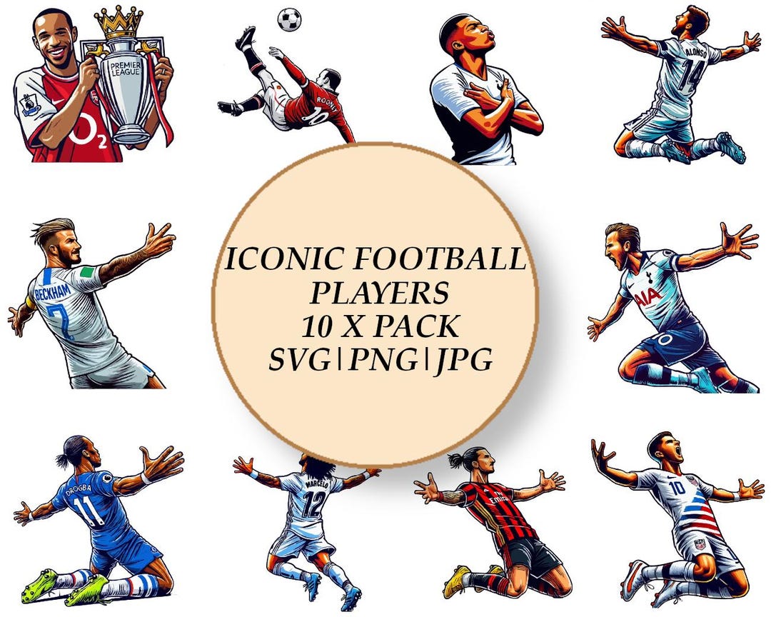 Football Player SVG Bundle Soccer SVG Pack Footballer PNG Collection ...