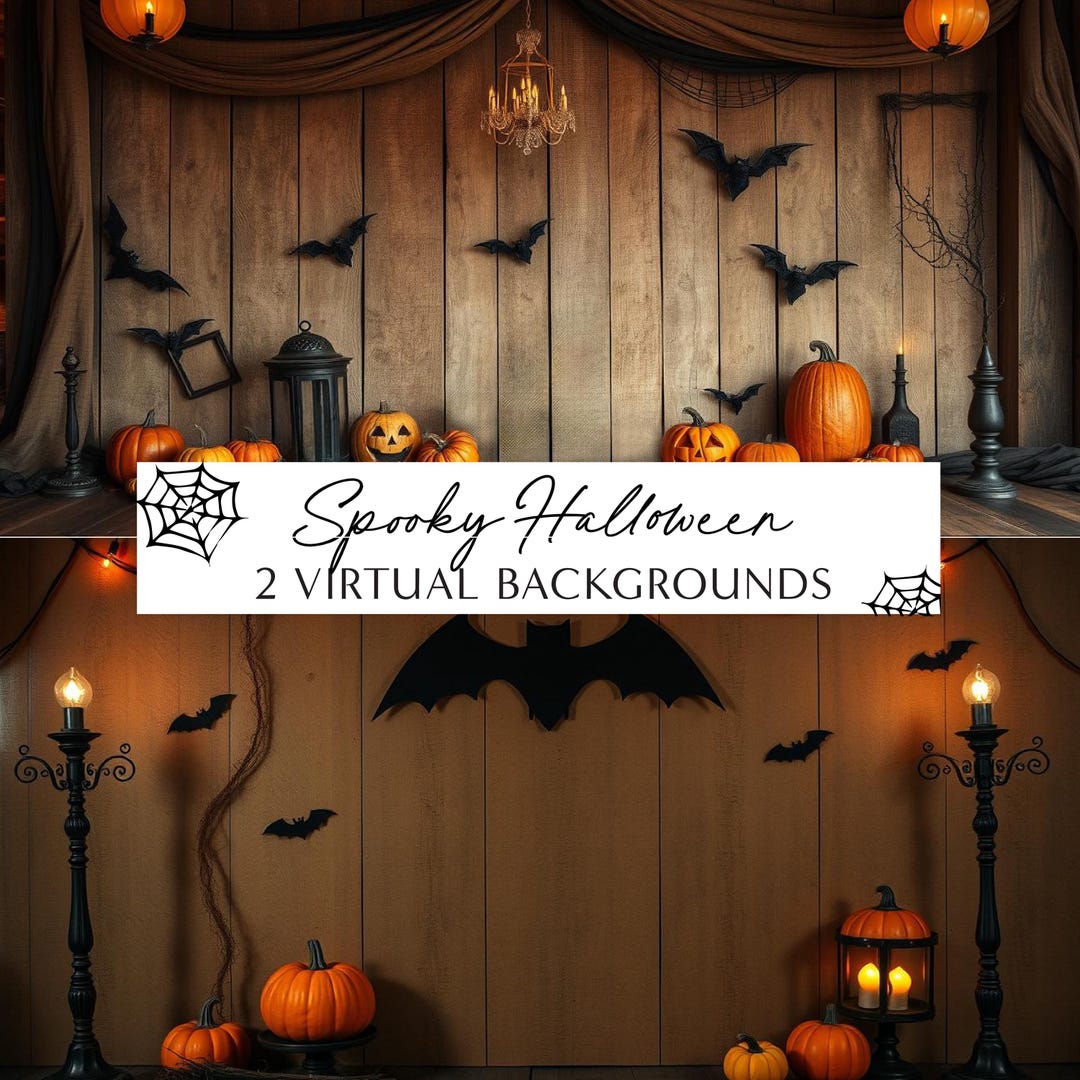 Halloween Virtual Background Bundle, Pack of 2 Digital Backdrops ...