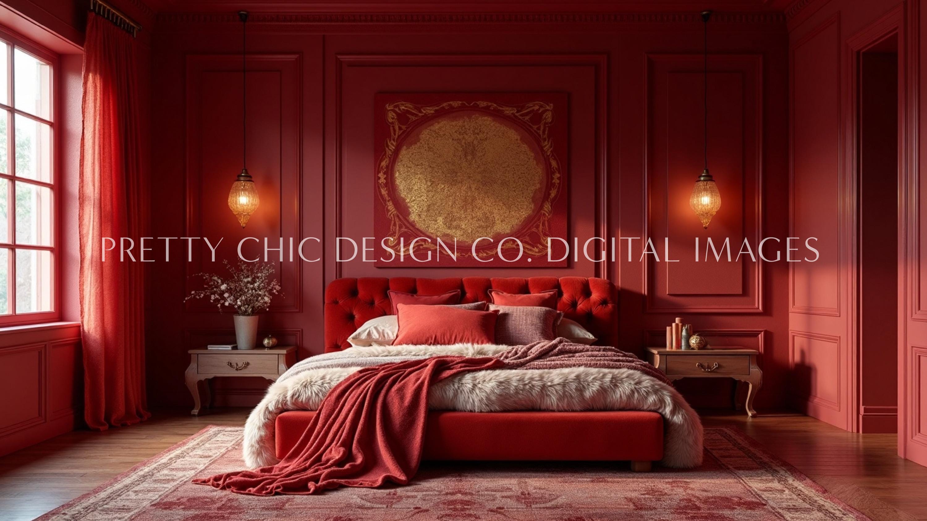 Luxury Red Bedroom Virtual Background Bundle, Pack of 8 Digital ...