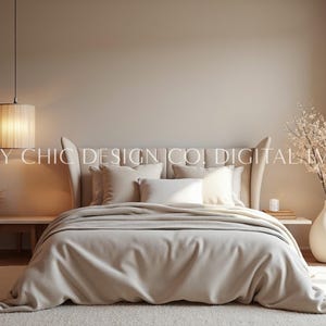 Modern Beige Bedroom Virtual Background Bundle, Pack of 7 Digital ...