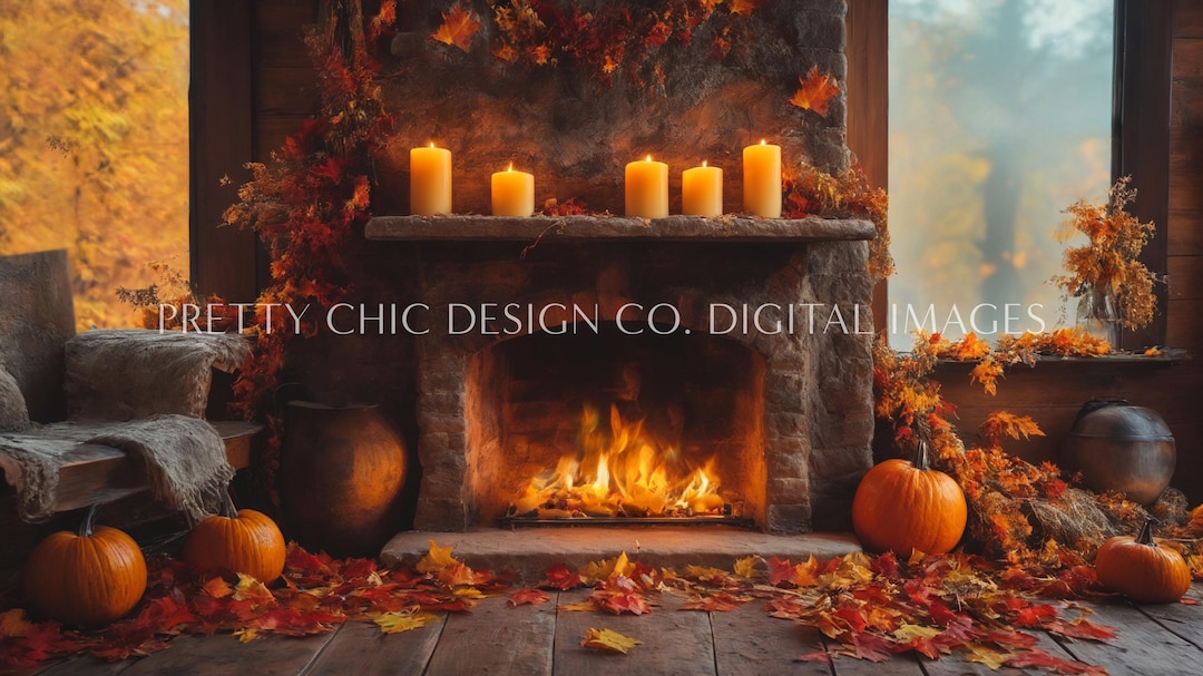 Zoom Background, Cozy Fall Fireplace Background for Meetings, Autumn ...