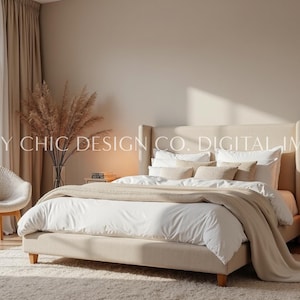 Modern Beige Bedroom Virtual Background Bundle, Pack of 7 Digital ...