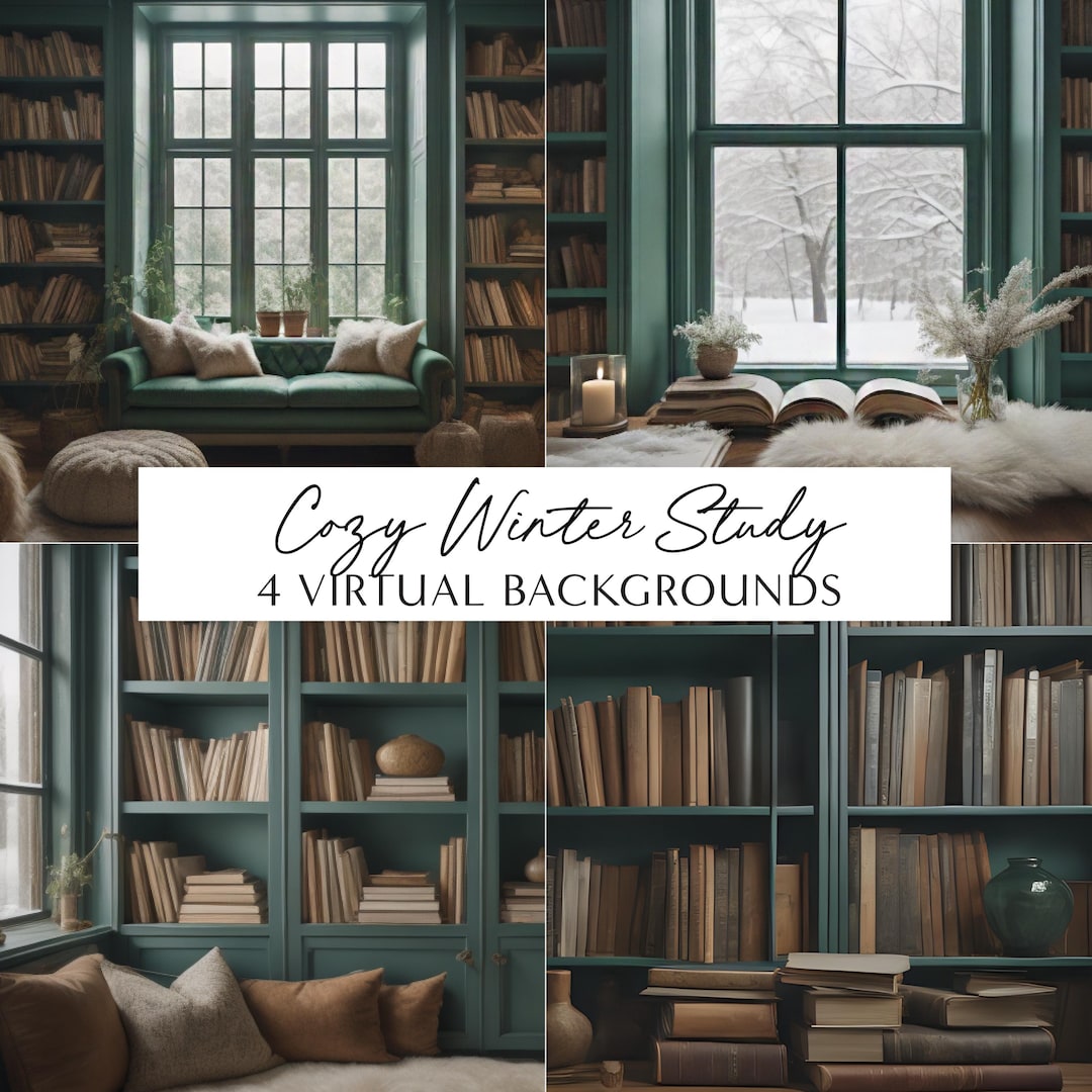 Cozy Winter Study Virtual Background Bundle, Pack of 4 Digital ...