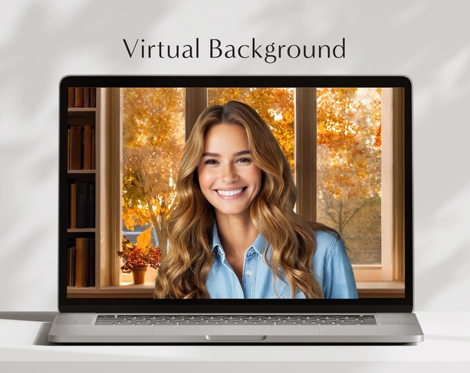 Fall Themed Zoom Background, Autumn Bookshelf for Zoom Meeting Virtual ...