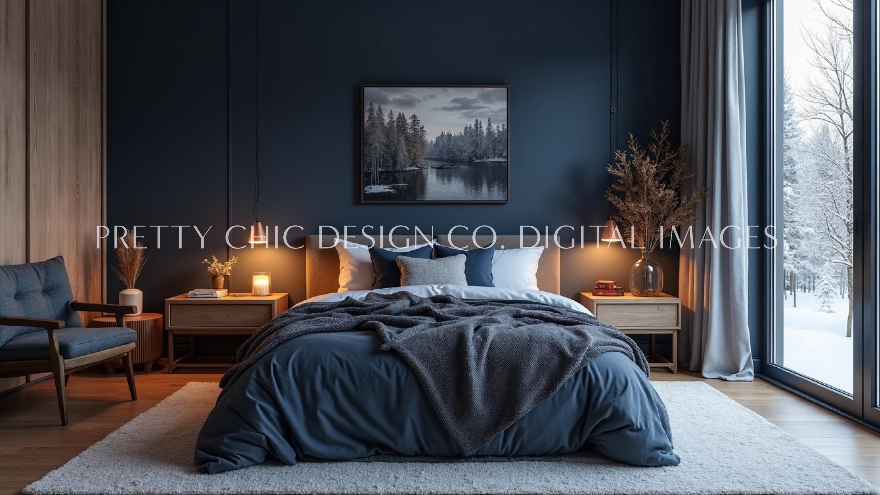 Elevated Navy Bedroom Virtual Background Bundle, Pack of 8 Digital ...