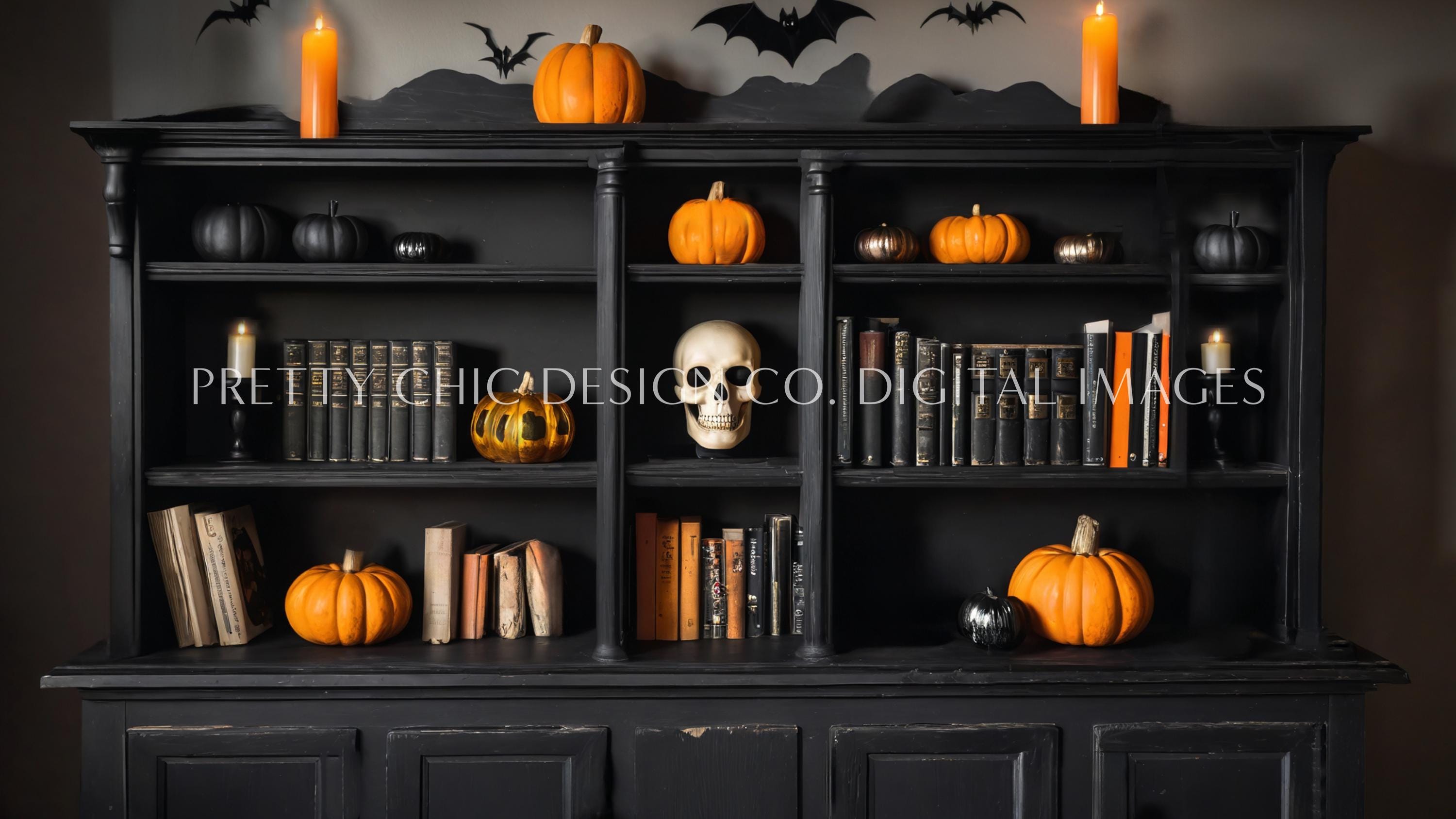 Zoom Background, Spooky Halloween Bookshelf Backdrop for Meetings ...