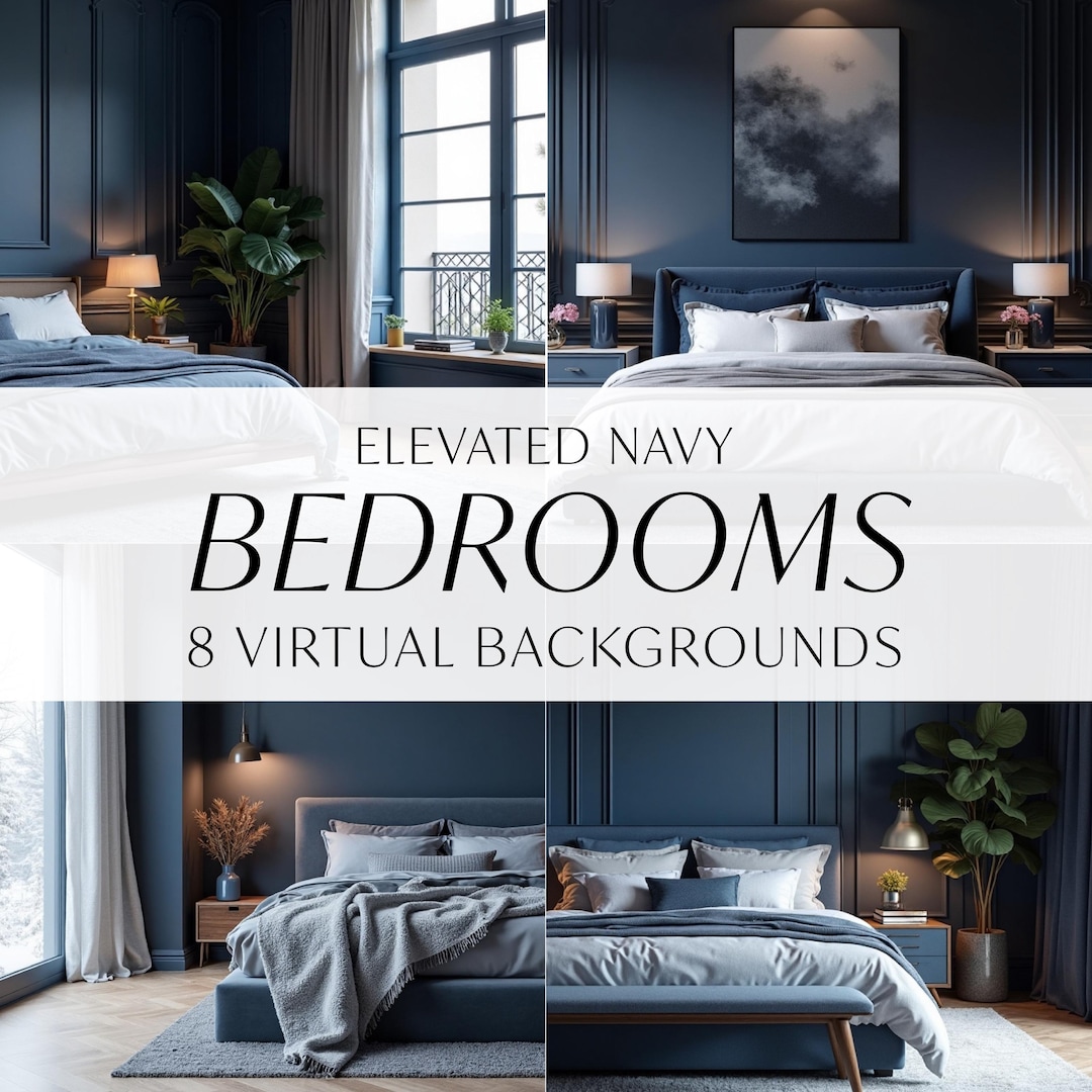 Elevated Navy Bedroom Virtual Background Bundle, Pack of 8 Digital ...