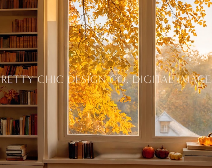 Fall Themed Zoom Background, Autumn Bookshelf for Zoom Meeting Virtual ...