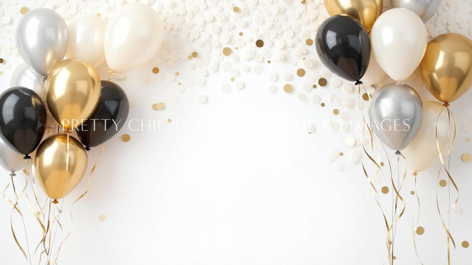 Happy Birthday Balloons Party Backdrop for Meetings, Golden Confetti ...