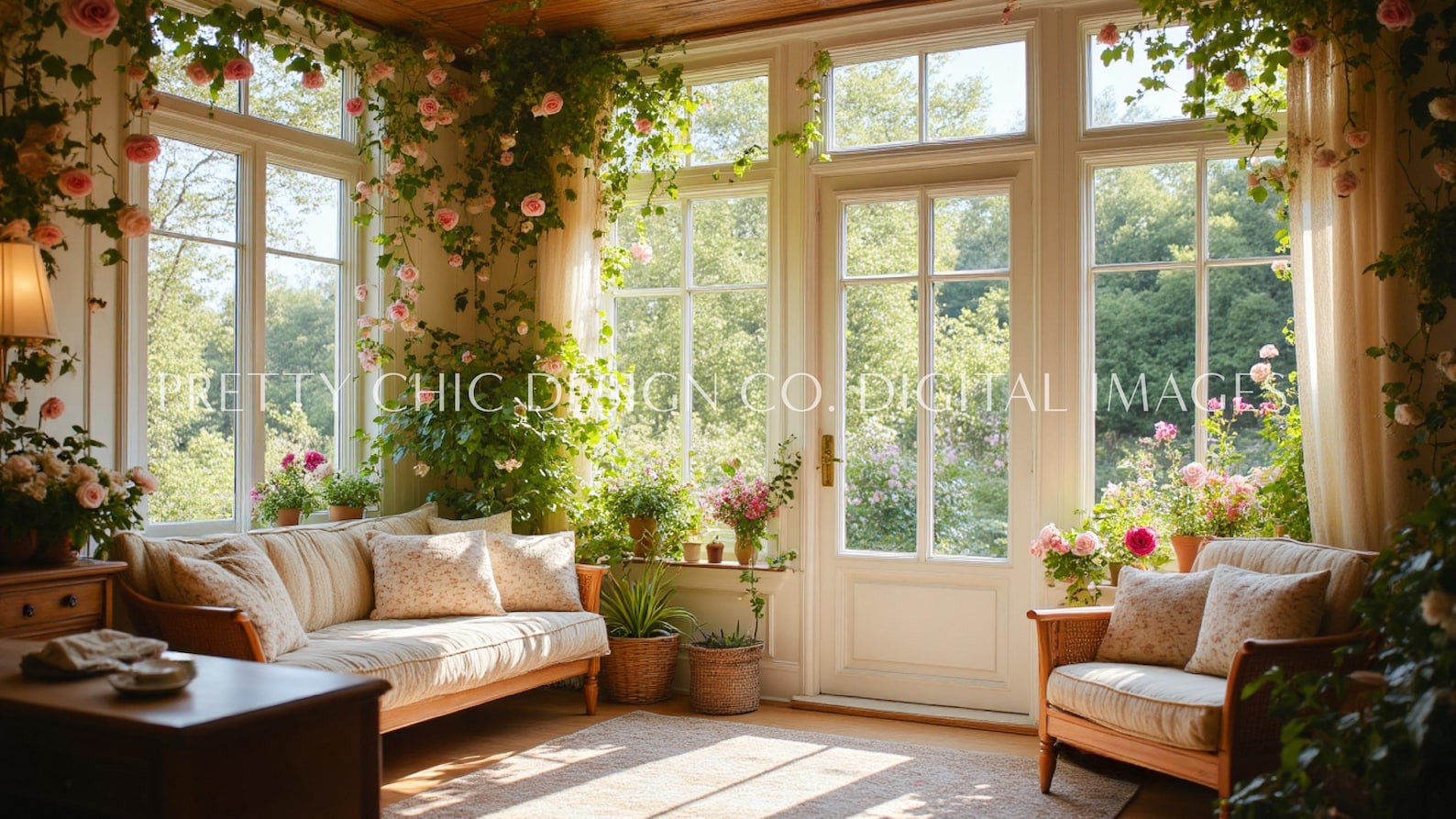 Flora Garden Cottage Virtual Background Bundle, Pack of 8 Digital ...