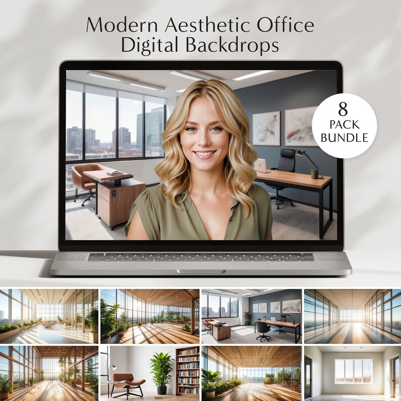 Modern Office Backdrop, Pack of 8 Digital Backgrounds for Meetings ...