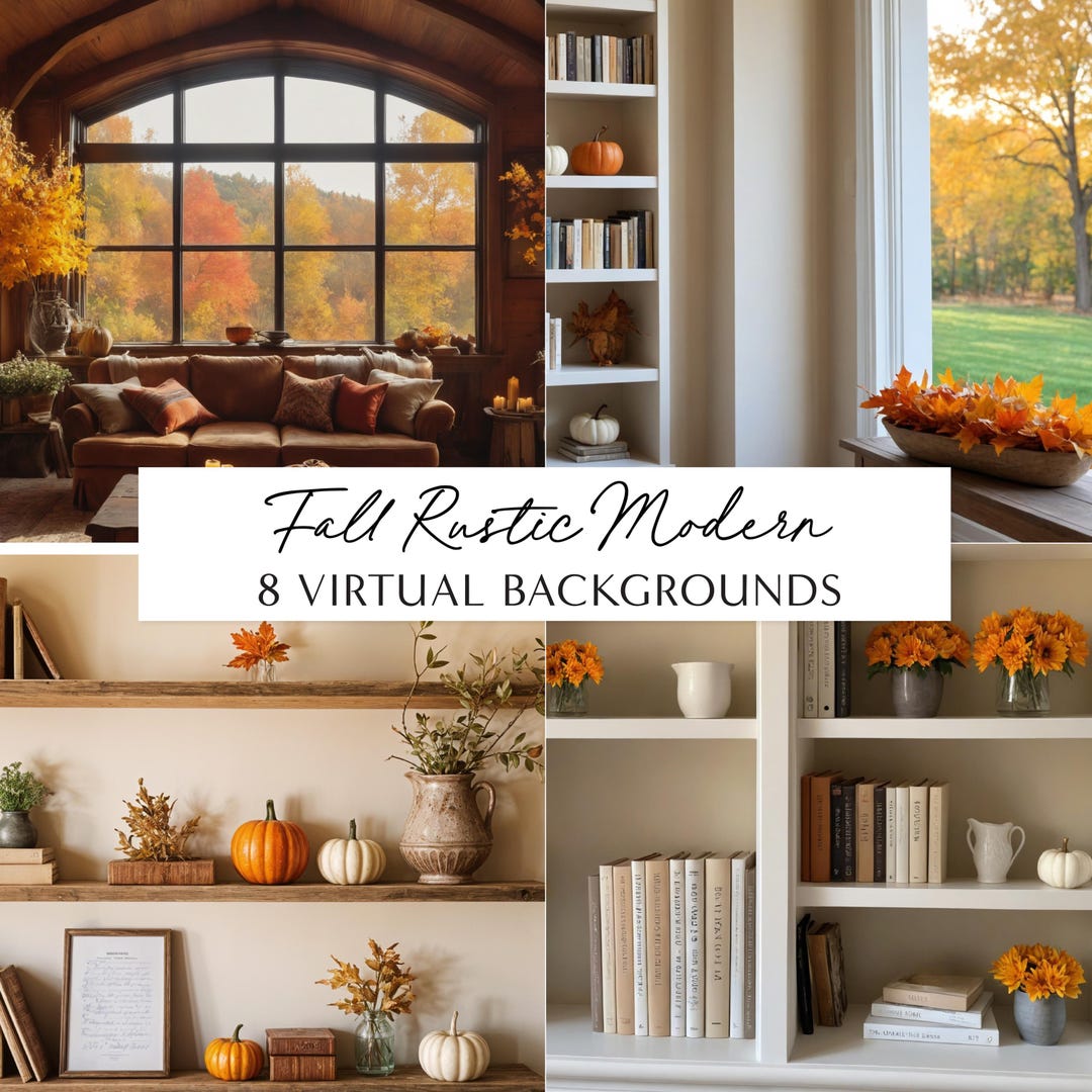 Cozy Fall Rustic Modern Virtual Background Bundle, Fall Pack of 8 ...