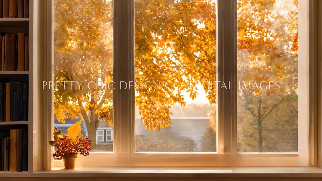 Zoom Background, Cozy Fall Window Background for Meetings, Autumn ...