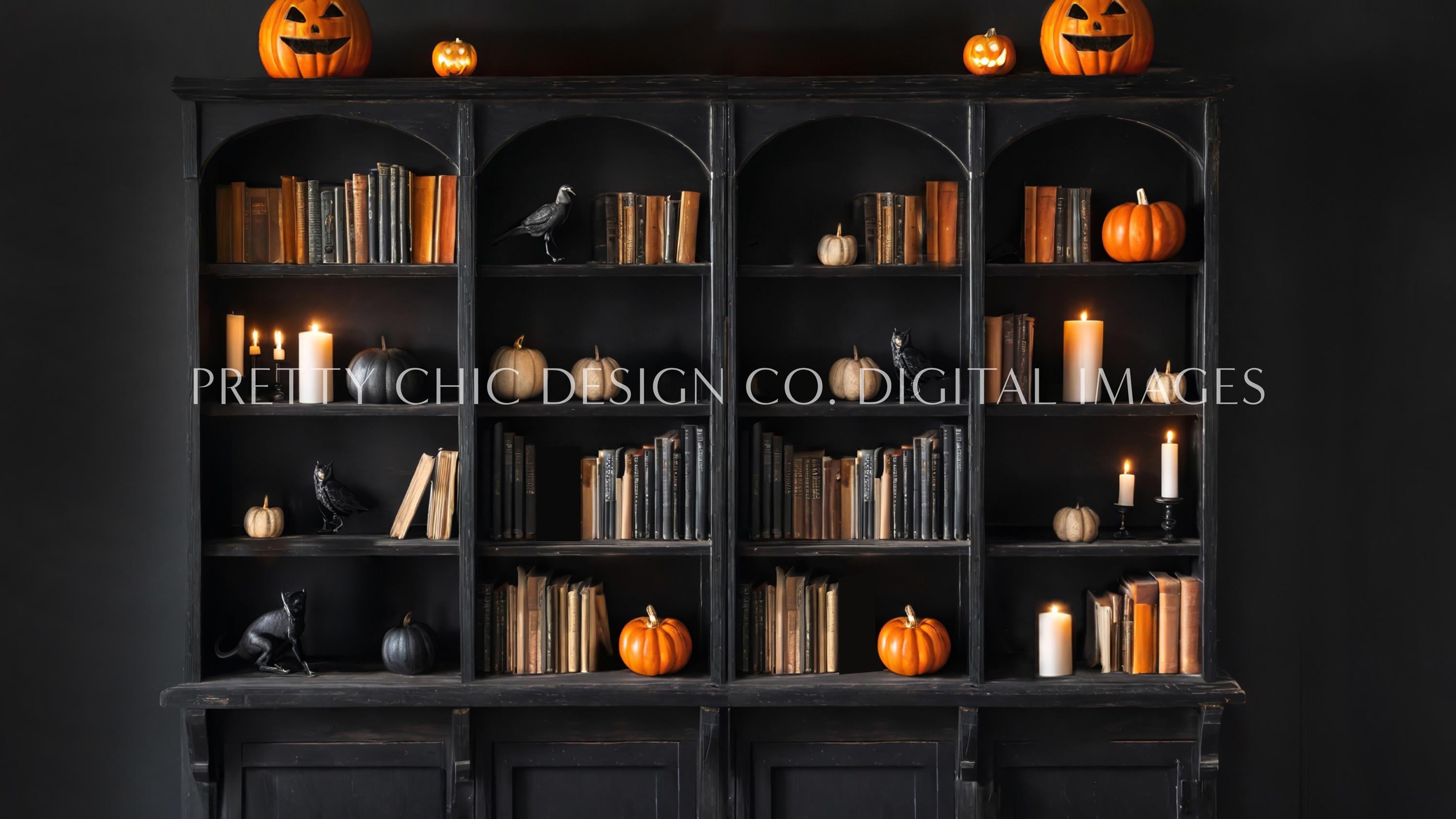 Zoom Background, Spooky Halloween Bookshelf Backdrop for Meetings ...