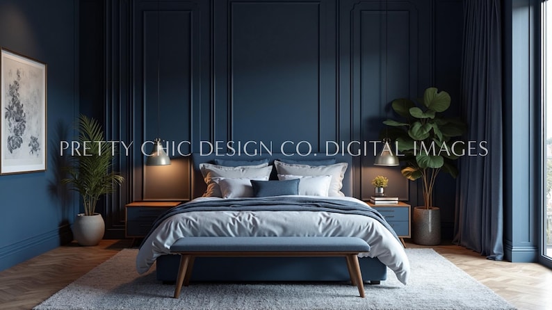 Elevated Navy Bedroom Virtual Background Bundle, Pack of 8 Digital ...