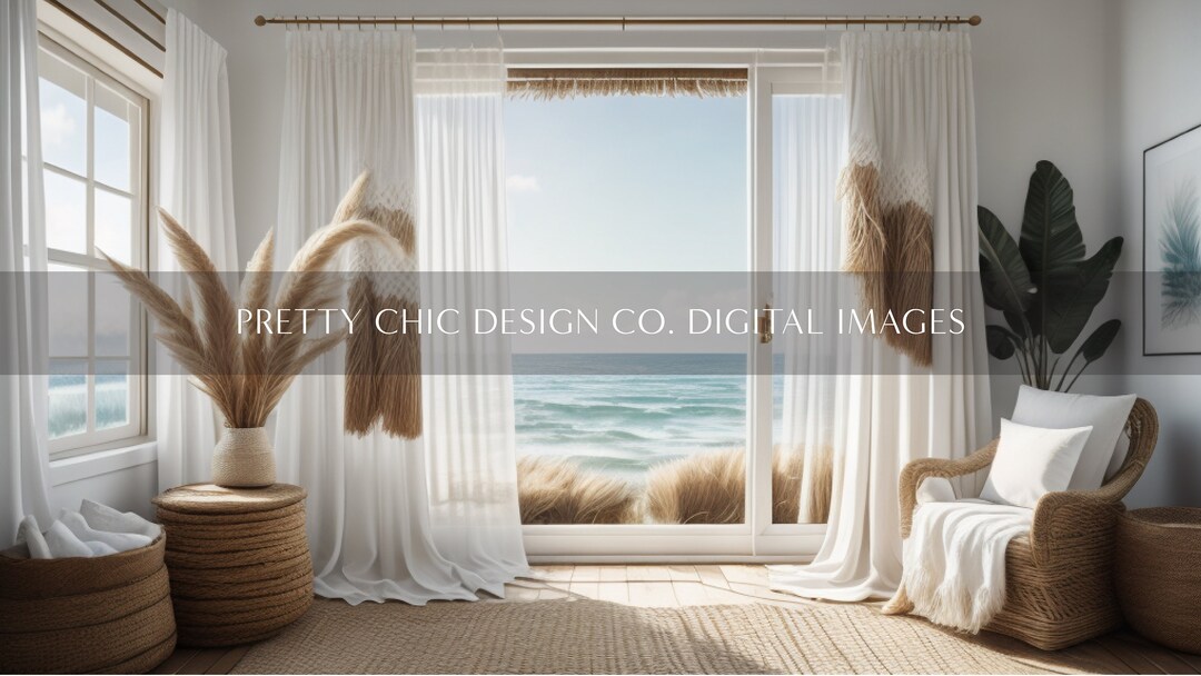Boho Oceanview Virtual Background for Meetings, Zoom Background ...