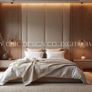 Modern Beige Bedroom Virtual Background Bundle, Pack of 7 Digital ...