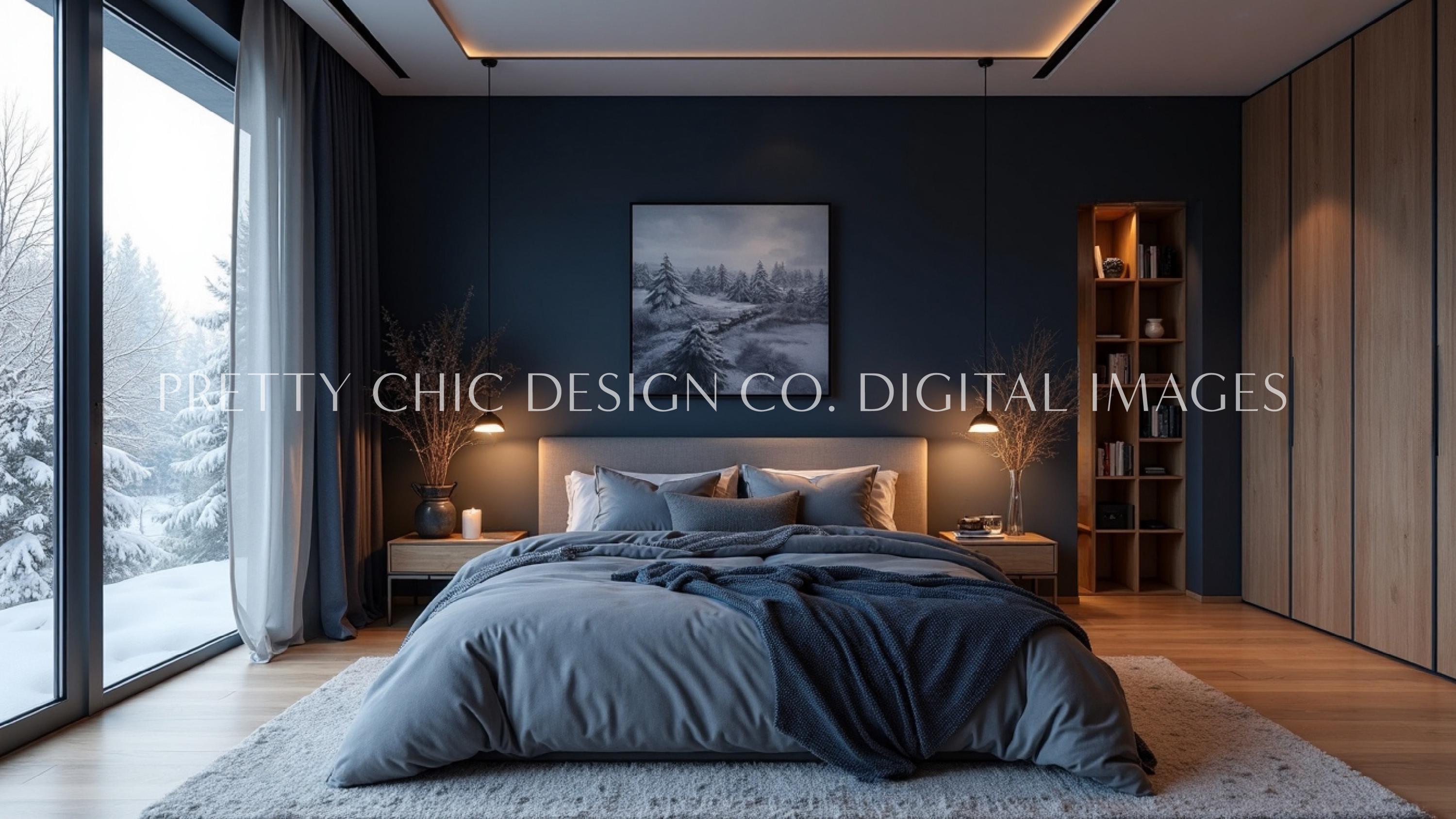 Elevated Navy Bedroom Virtual Background Bundle, Pack of 8 Digital ...